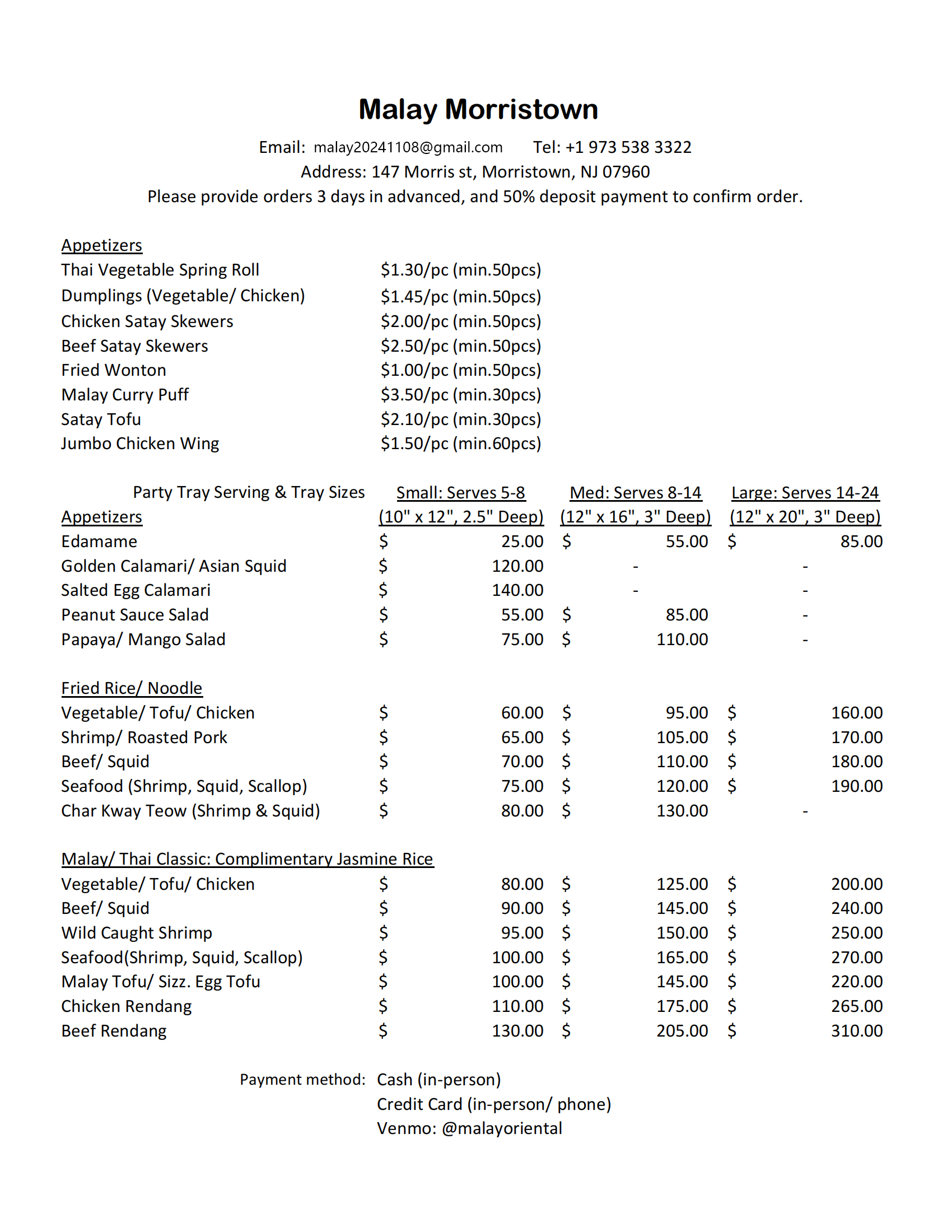 Party Tray Menu - Malay